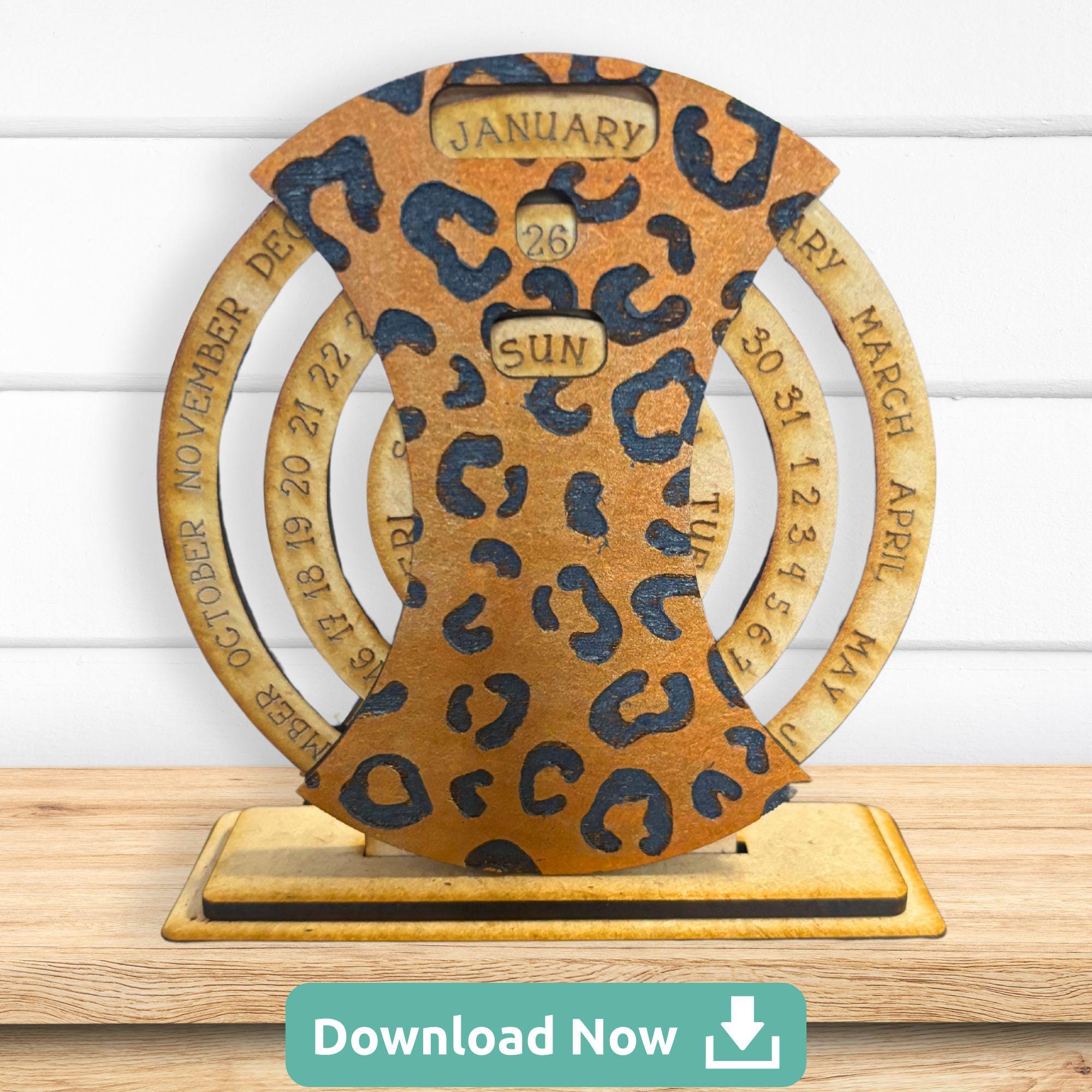 Leopard Print Perpetual Calendar SVG: Laser Cut Desk File (digital ...