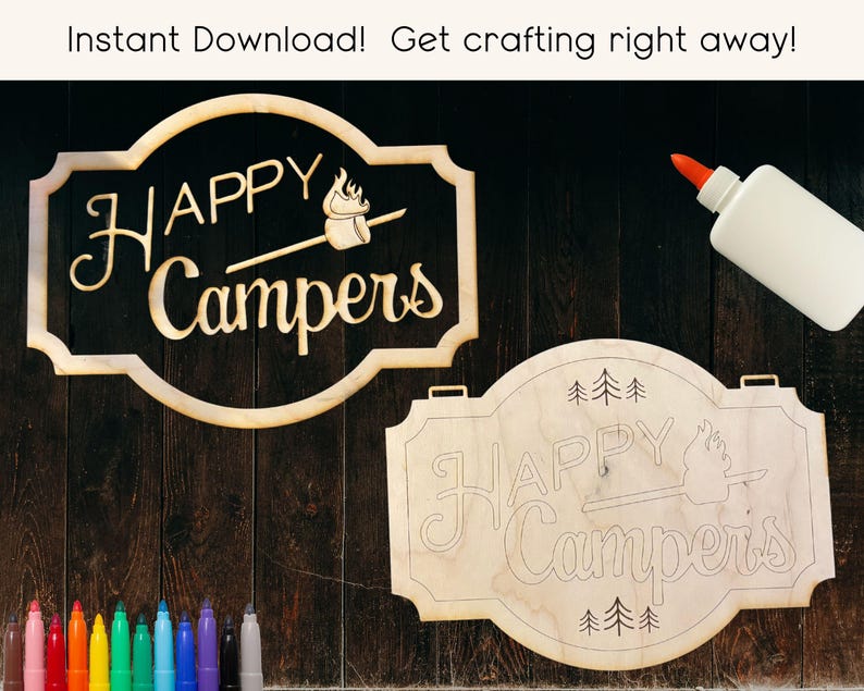 Happy Campers Laser Cut Sign: RV Decor, Camping Craft File (SVG, AI ...