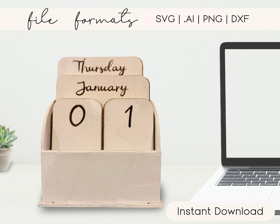Laser Cut Perpetual Wood Desk Calendar Script Font SVG | Digital ...