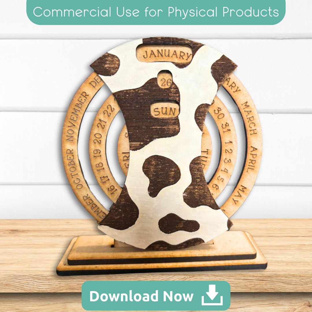 Cow Print Perpetual Calendar SVG | Multilayer Laser Cut File | DIY ...