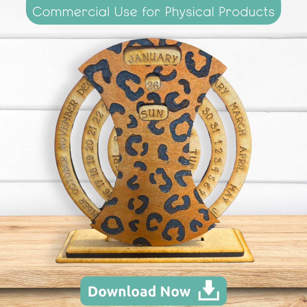 Leopard Print Perpetual Calendar SVG: Laser Cut Desk File (digital ...