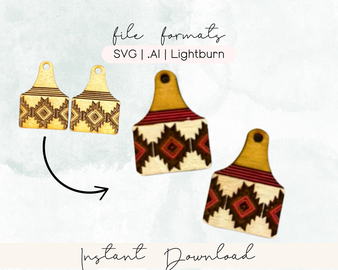Aztec Diamond Print Earring Blank Cut File | Cow Tag Shape Laser Cut ...