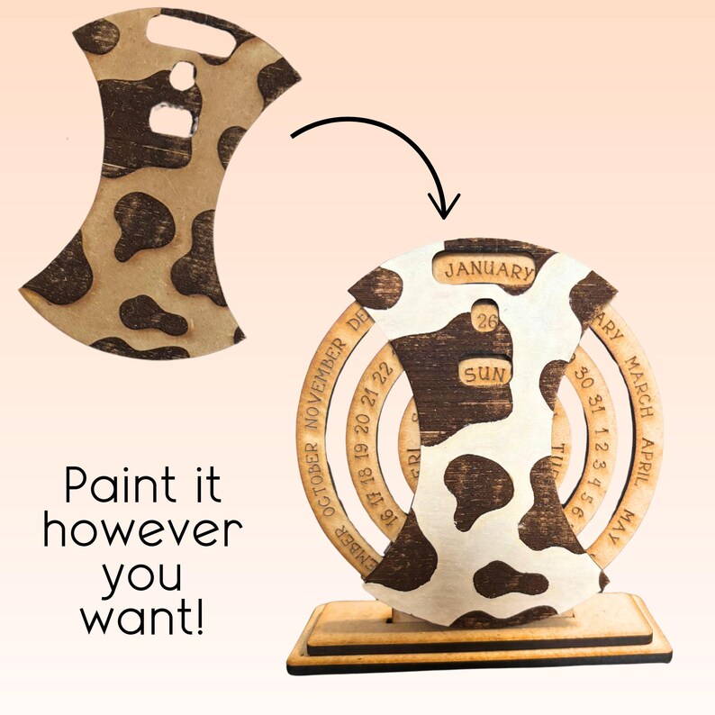 Cow Print Perpetual Calendar SVG | Multilayer Laser Cut File | DIY ...