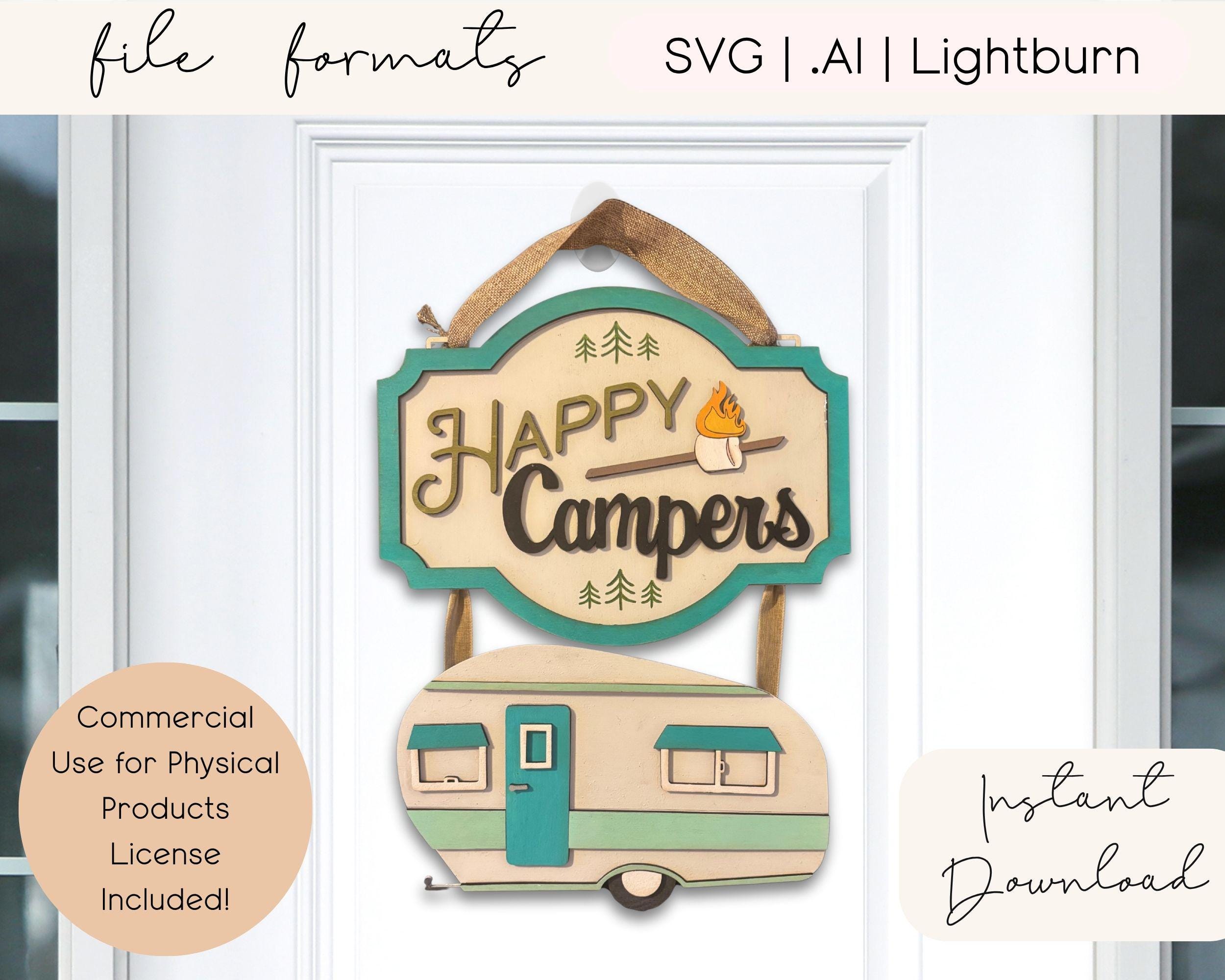 Happy Camper Laser Cut Sign Cut File Two Piece Set | Camper Decor RV ...