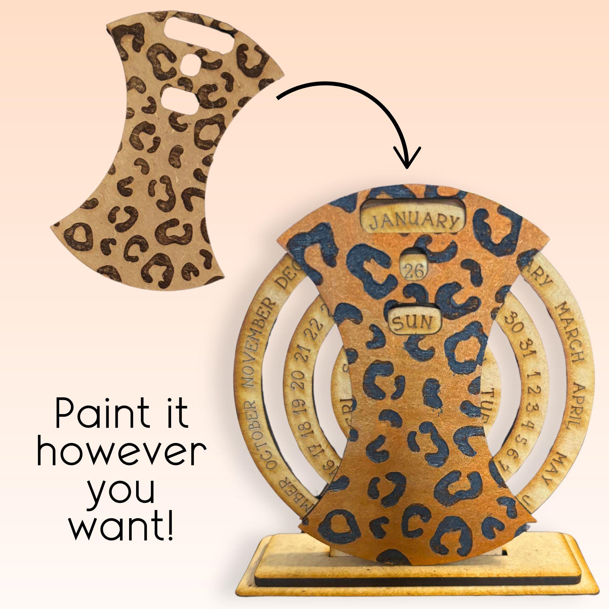 Leopard Print Perpetual Calendar SVG | Multilayer Laser Cut File | DIY ...