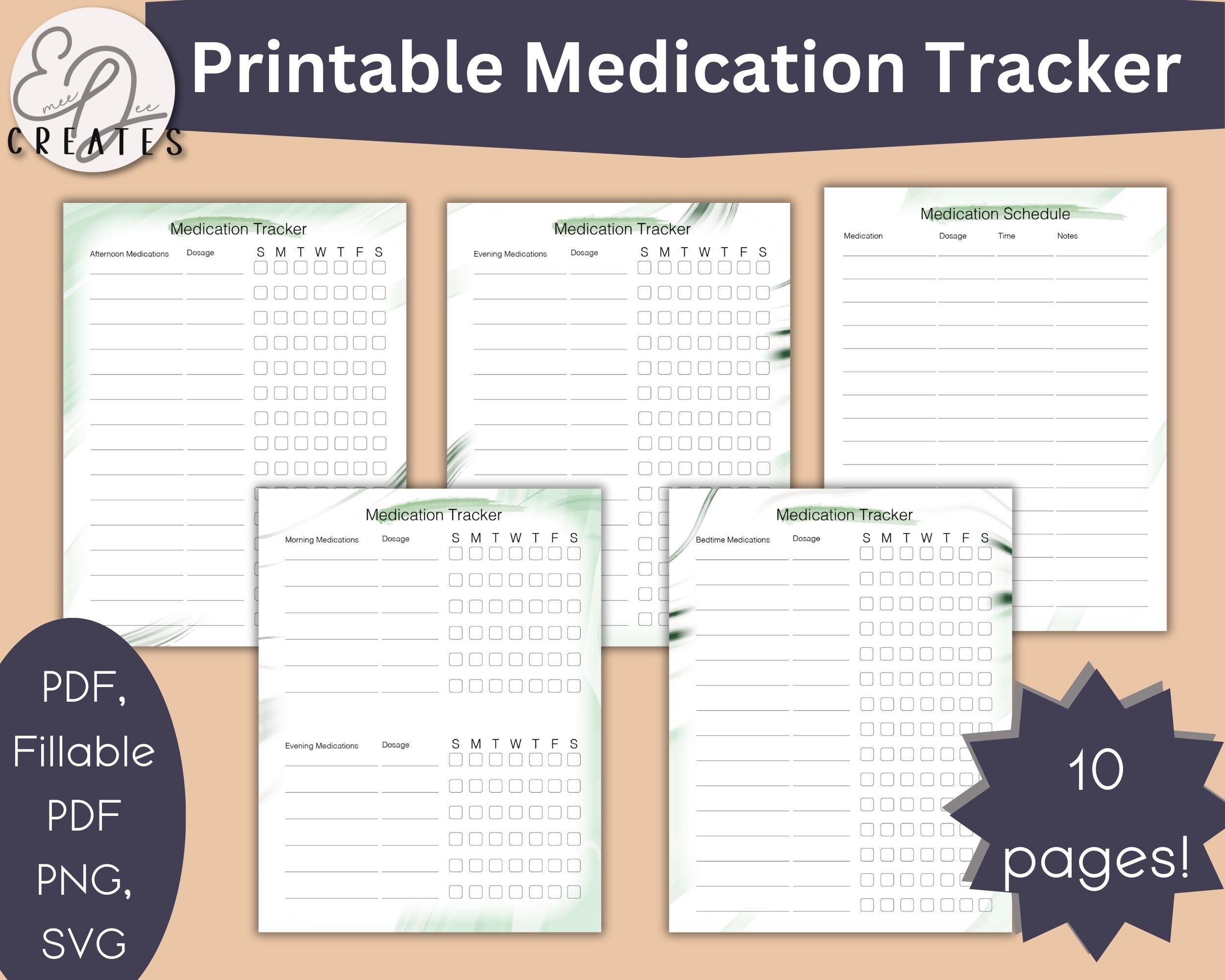 Medication Log Medicine Tracker Printable | Med Tracker Pill Planner ...