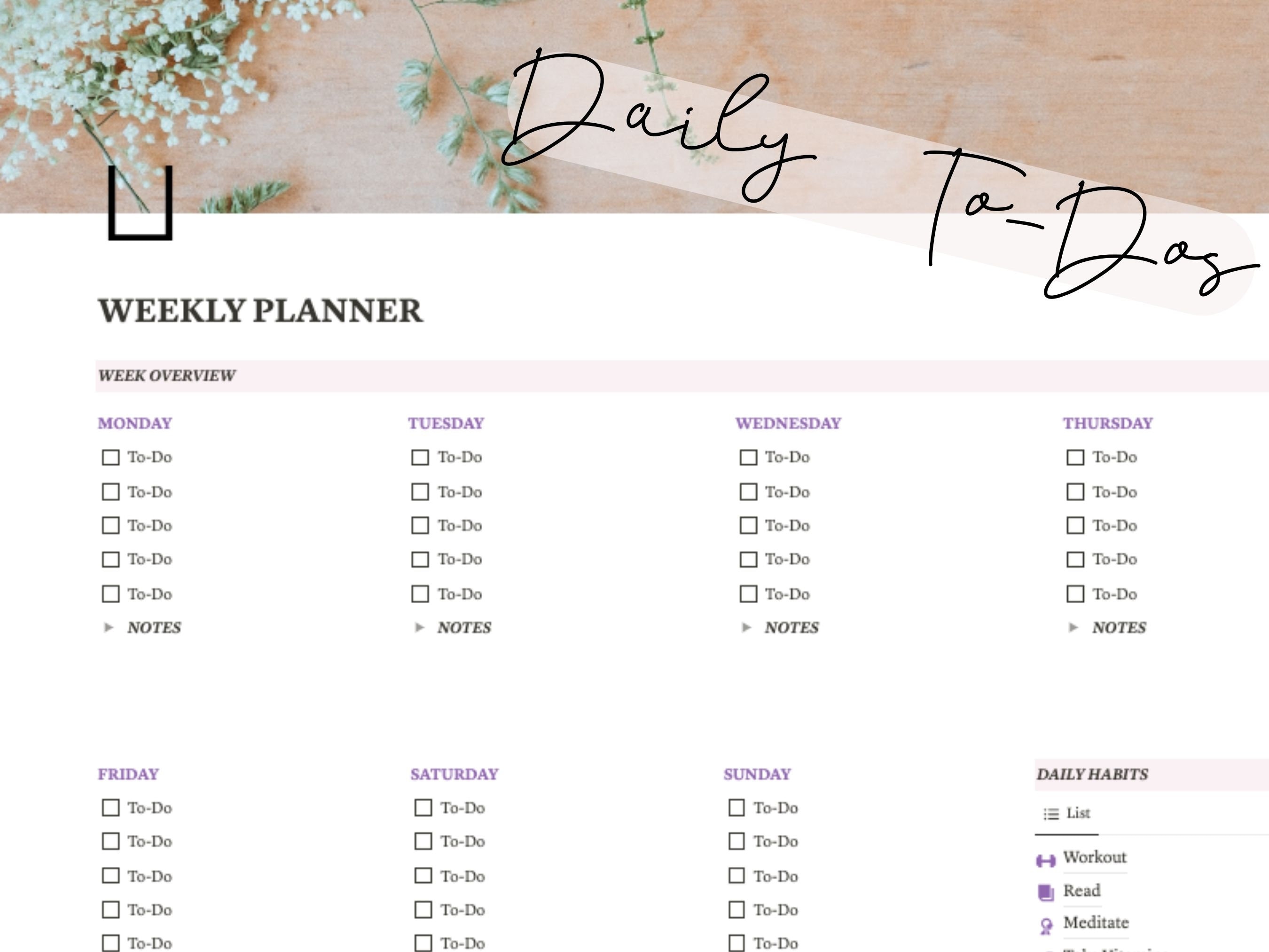 Notion Template Weekly Planner All in One Notion Planner - Etsy
