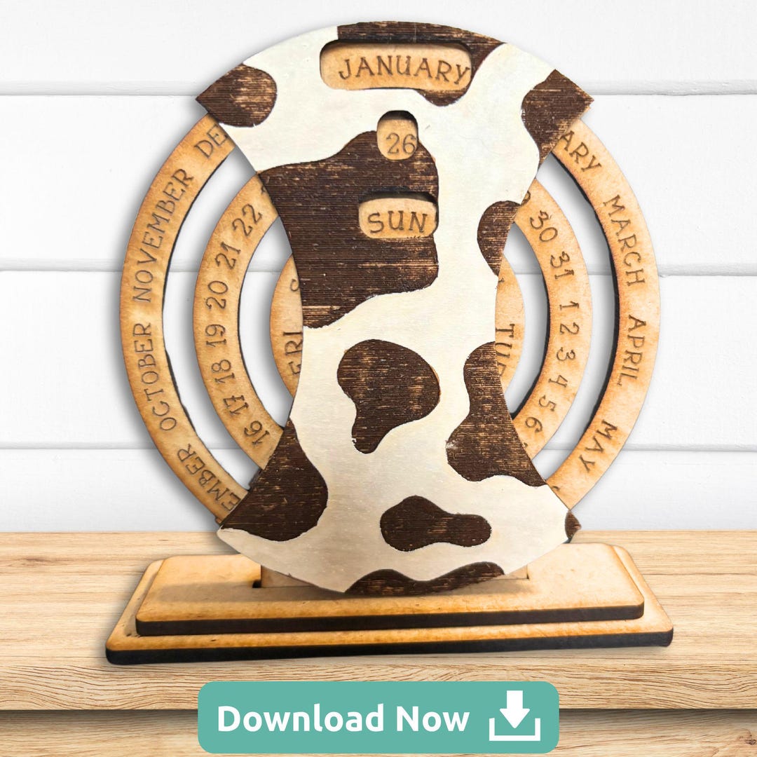 Cow Print Perpetual Calendar SVG | Multilayer Laser Cut File | DIY ...