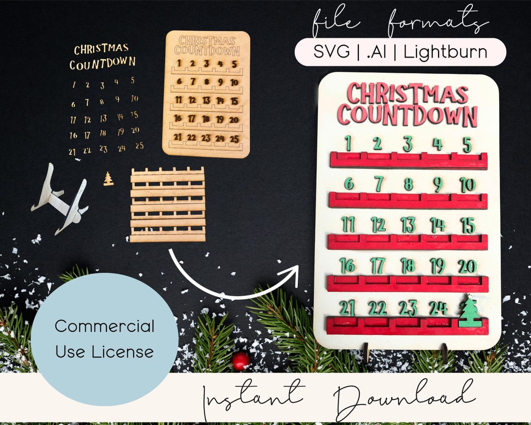 Christmas Countdown Display SVG: Laser Cut Advent Calendar File ...
