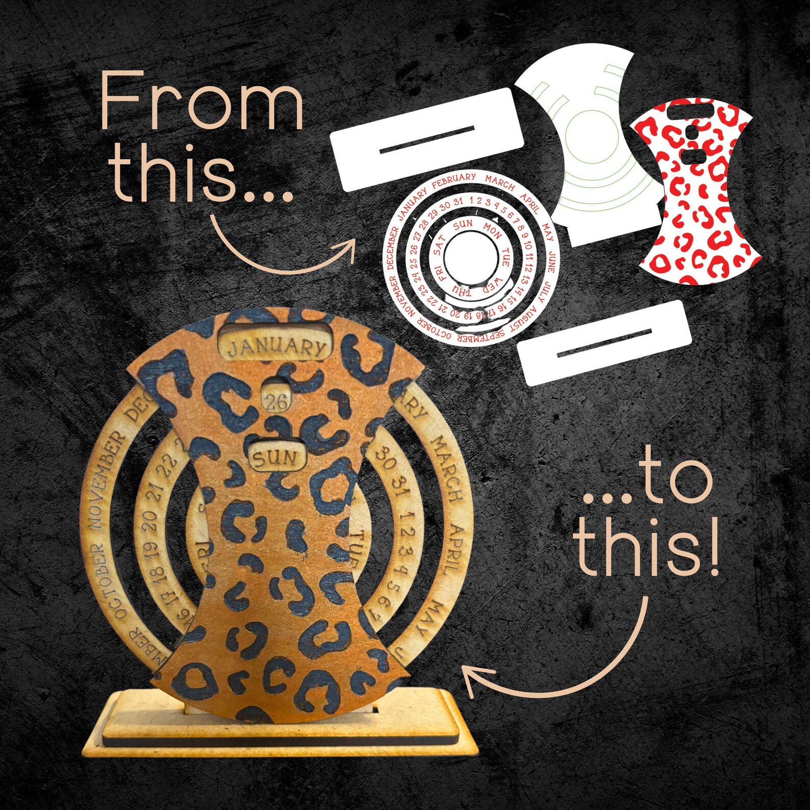 Leopard Print Perpetual Calendar SVG: Laser Cut Desk File (digital ...