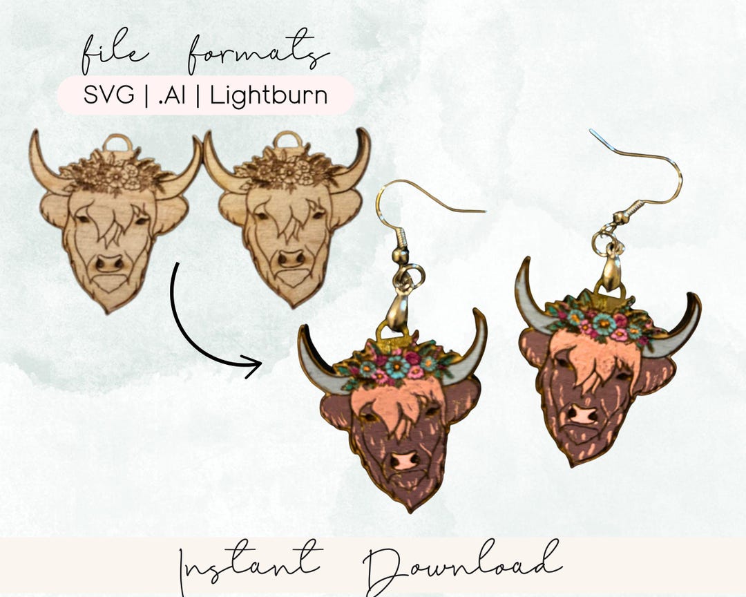 Highland Cow Earring Blank Cut File | Cow Shape Laser Cut Earring ...
