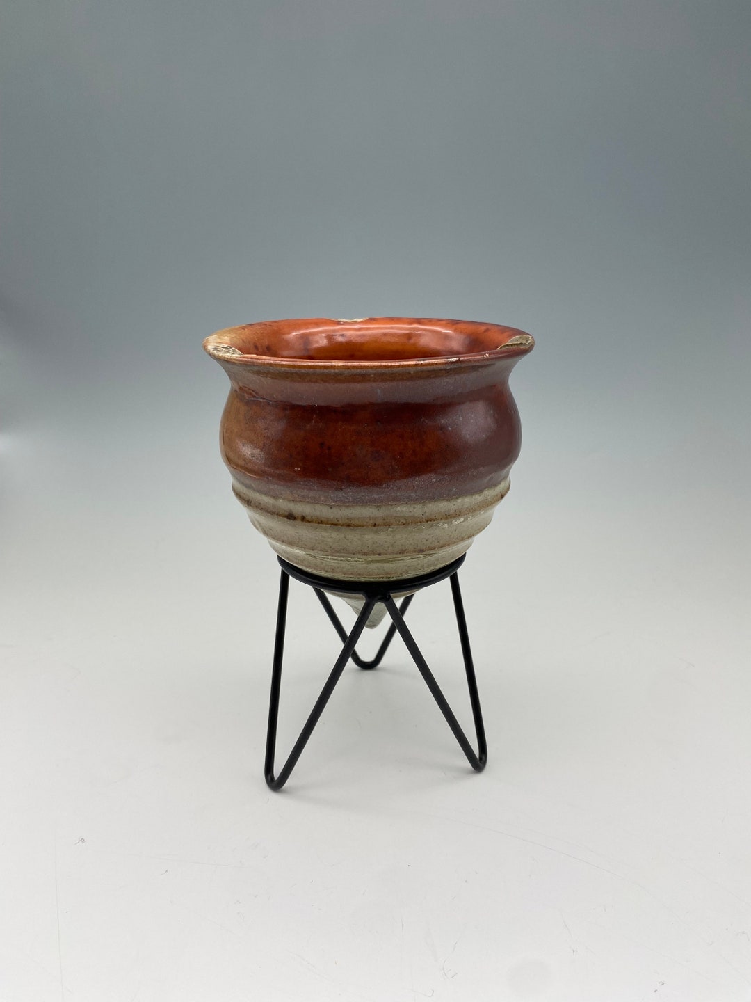 Wood Fired Amphora Pointed Vase in Metal Stand - Etsy