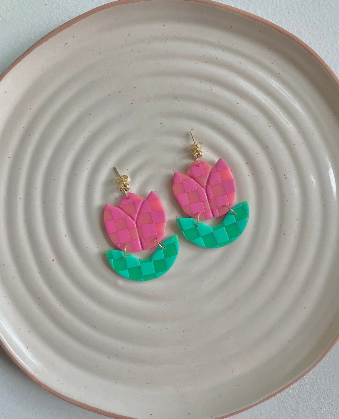 Checkerboard Translucent Tulip Drop/dangle Polymer Clay - Etsy