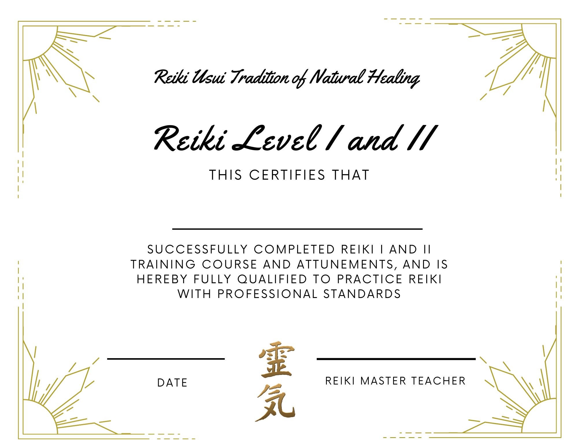 Reiki Level 1&2 Certificate Gold - Etsy