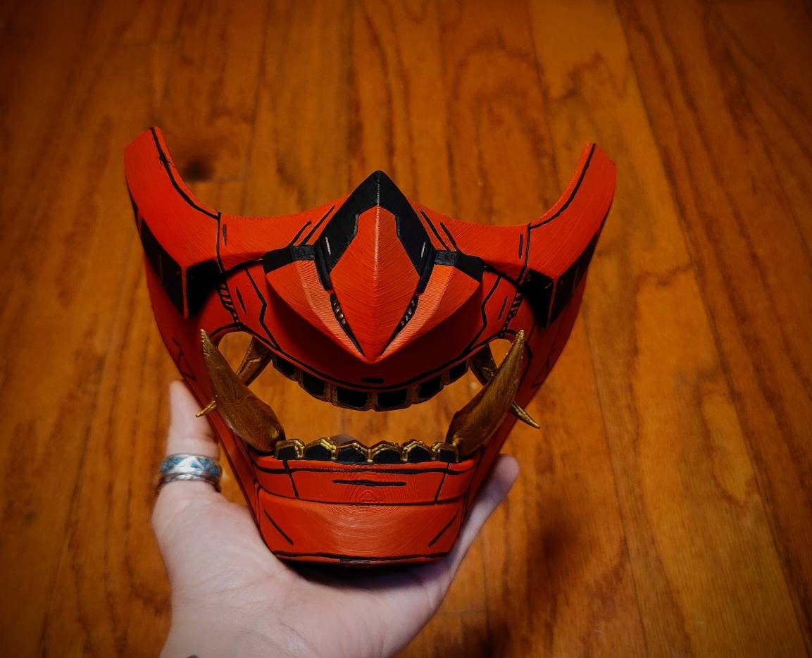 Japanese Death Demon Oni Mask ( Gold Teeth & Details ) Custom Painted ...