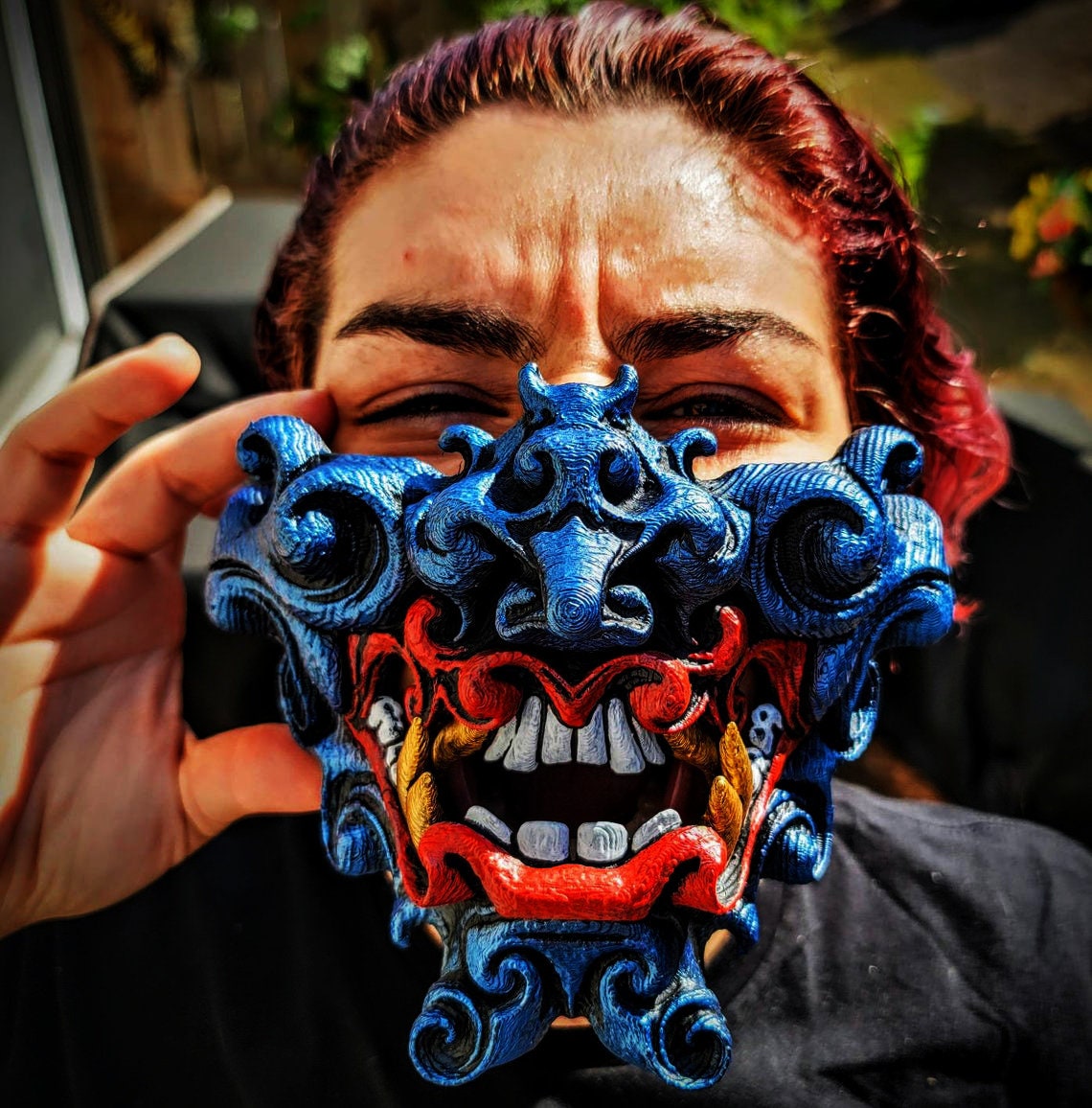 Custom Painted 3D Printed Japanese Blue Demon Oni Mask | Etsy