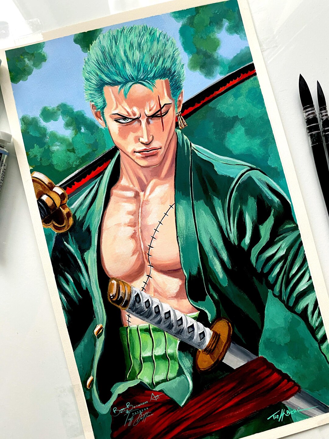 Painting - Original Art - Gouache Painting - Anime - Zoro Painting ...
