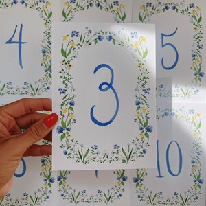 Watercolor Table Numbers | Blue Hand Painted Florals - Etsy