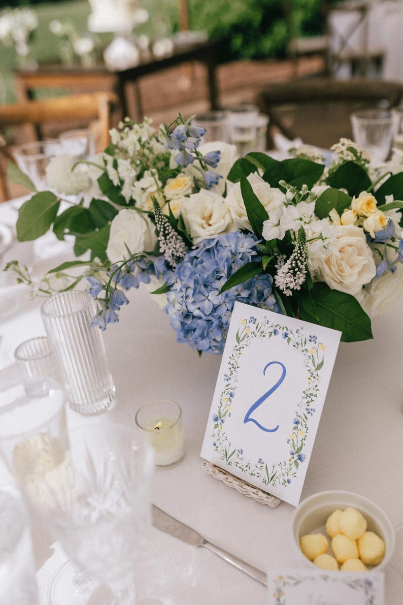 Watercolor Table Numbers | Blue Hand Painted Florals - Etsy