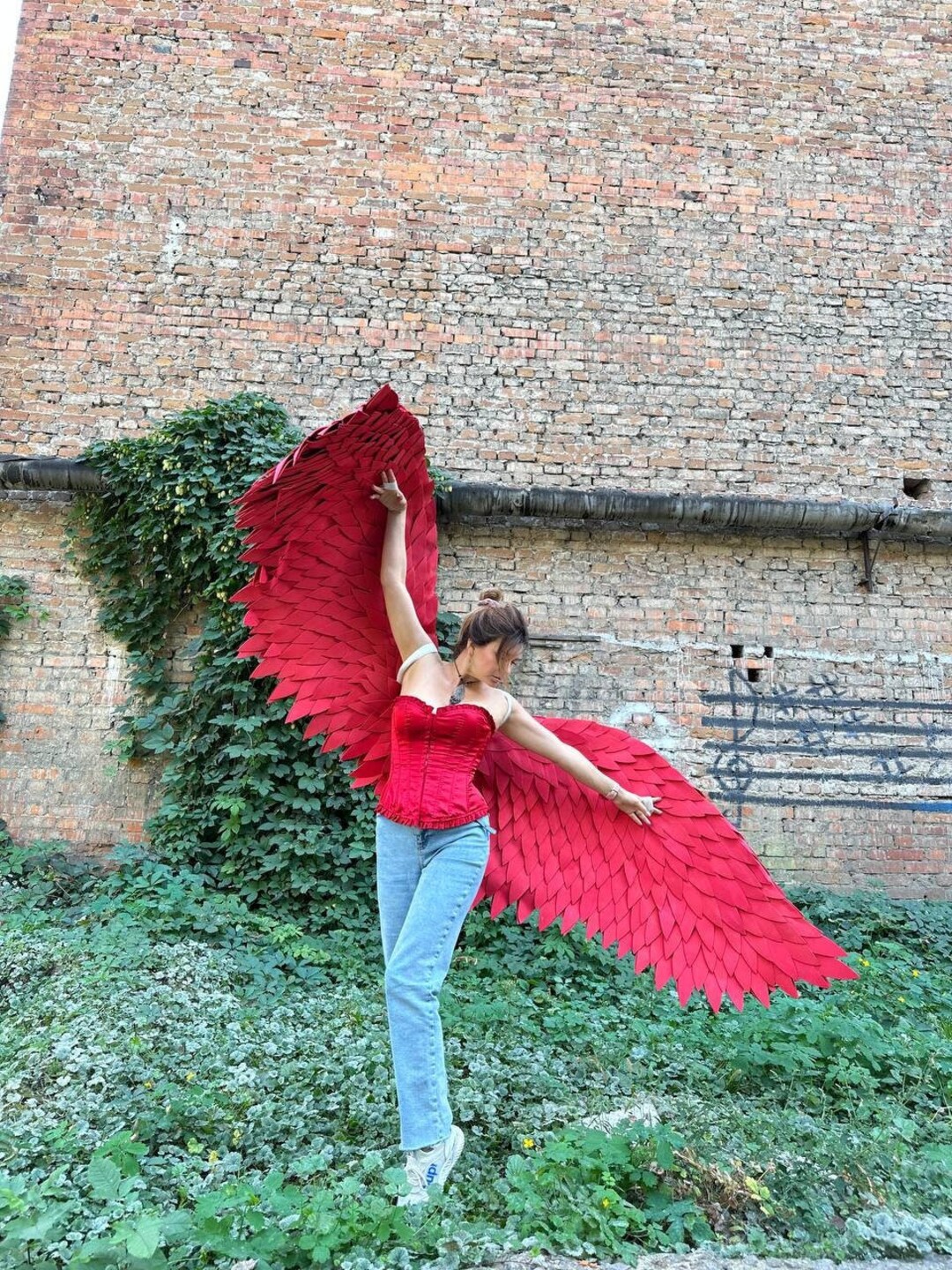 Red Angel Wings Cosplay Costume Halloween Women Dragon Wings Hawks ...
