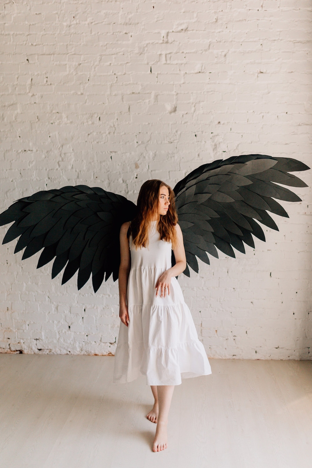 Black Wings Cosplay Demon Devil Angel Wings Halloween Adult Costume ...