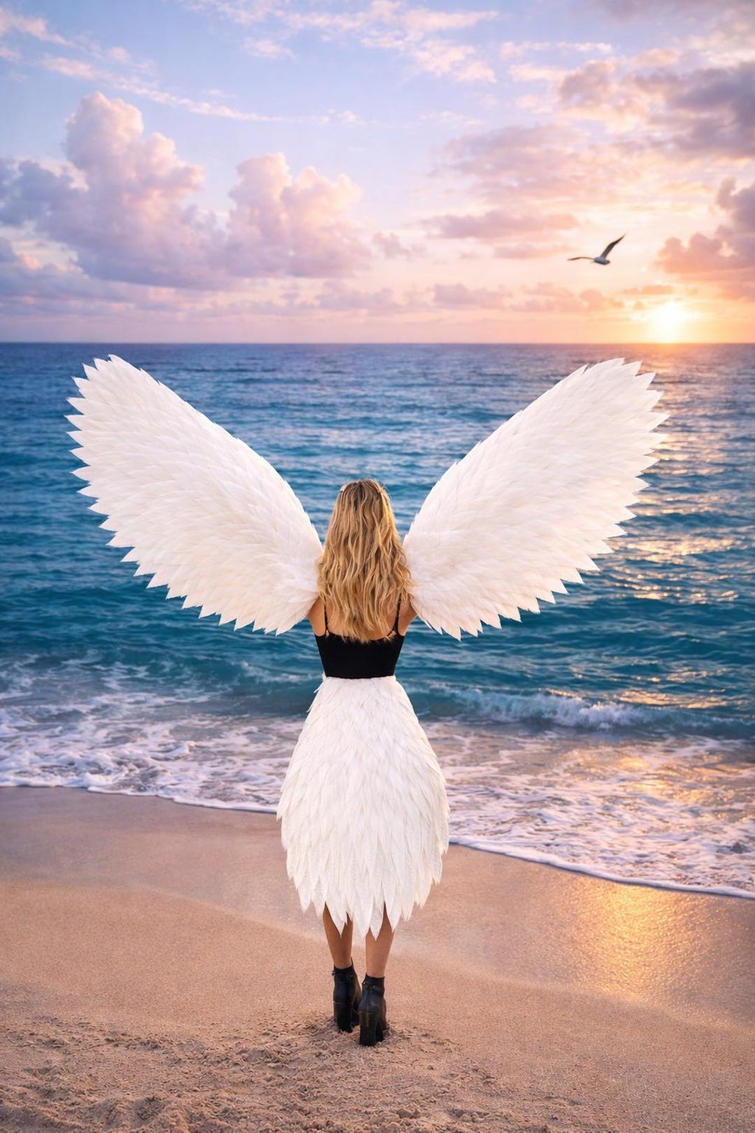 White Angel Wings Costume – Moveable Bird Wings for Women Children ...