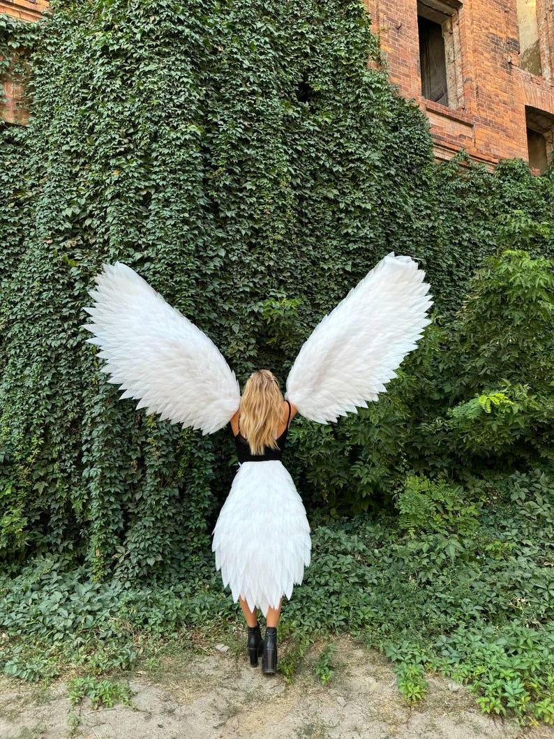 White Angel Wings Costume – Moveable Bird Wings for Women Children ...