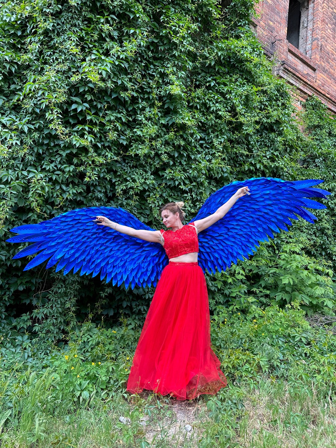 Angel Wings Costume Blue Cosplay For Photo Shoot Extra Large Costume Blue Bird Phoenix Dance