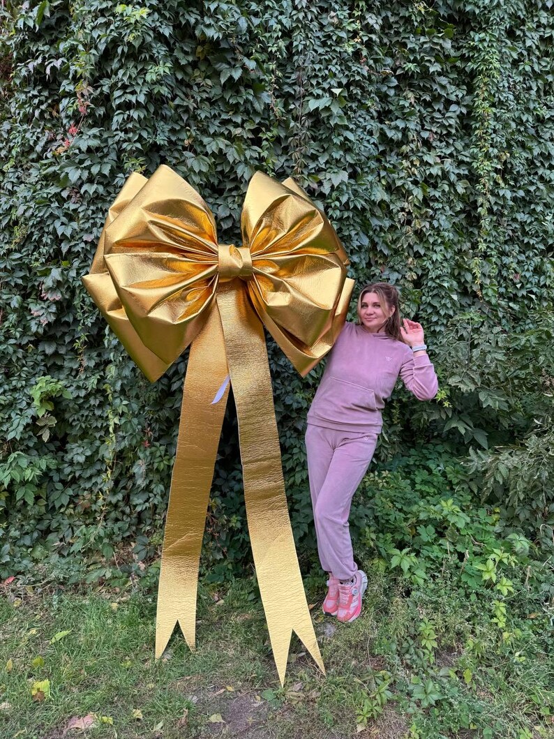 Giant Gold Bow 50 Inch With 78 Inch Long Tails, Large Decorative Bow ...
