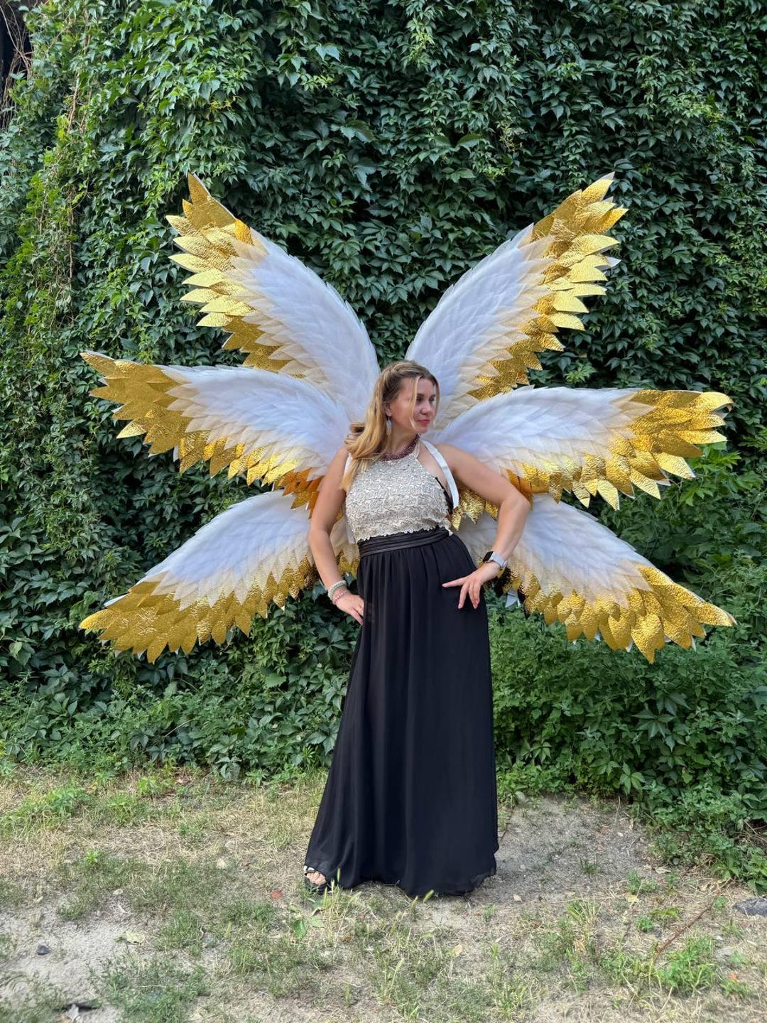 Six Wings Angel Costume | White and Gold Angel Costume With 6 Wings ...