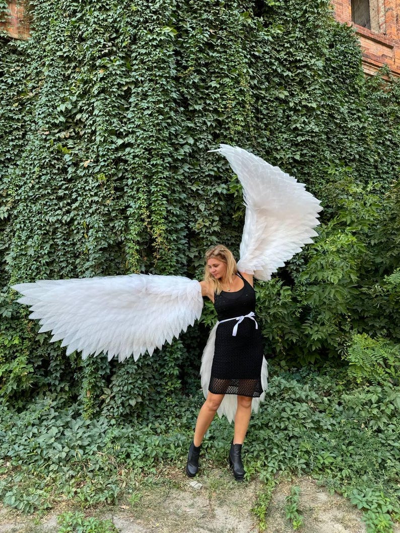 White Angel Wings Costume – Moveable Bird Wings for Women Children ...