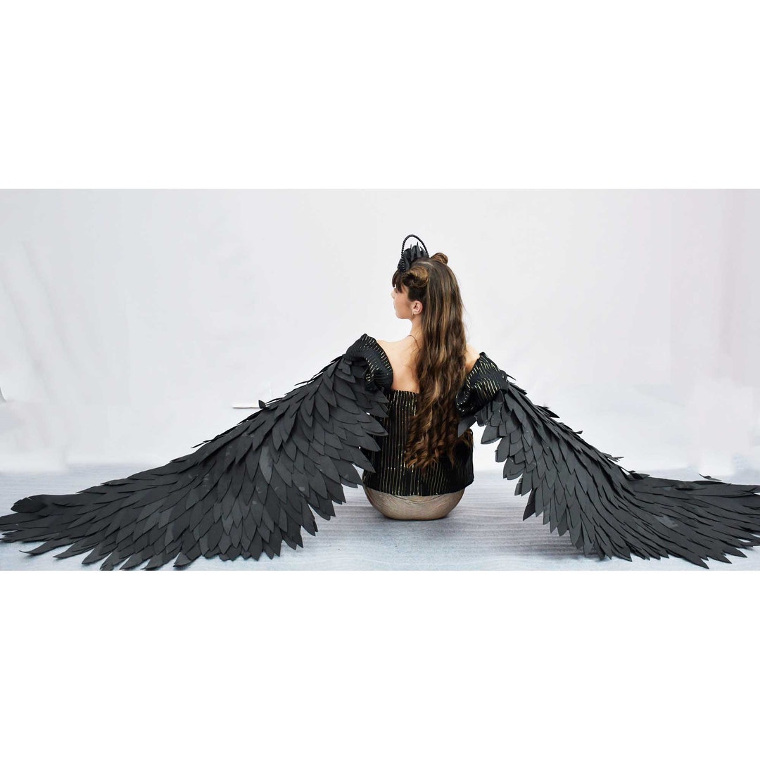 Black Bird Arm Wings Bird Costume Cosplay Flexible Arm Wings Halloween Costume Moveable White ...