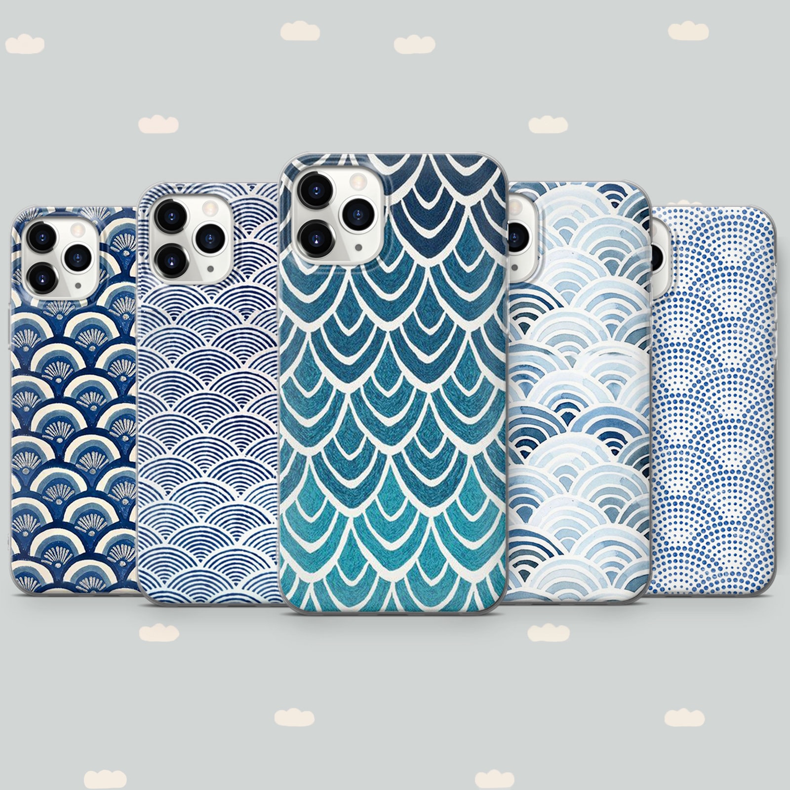 Beautiful Blue Pattern Phone Case for iPhone 13 SE 5 6 7+ 8 11 12 XS XR ...