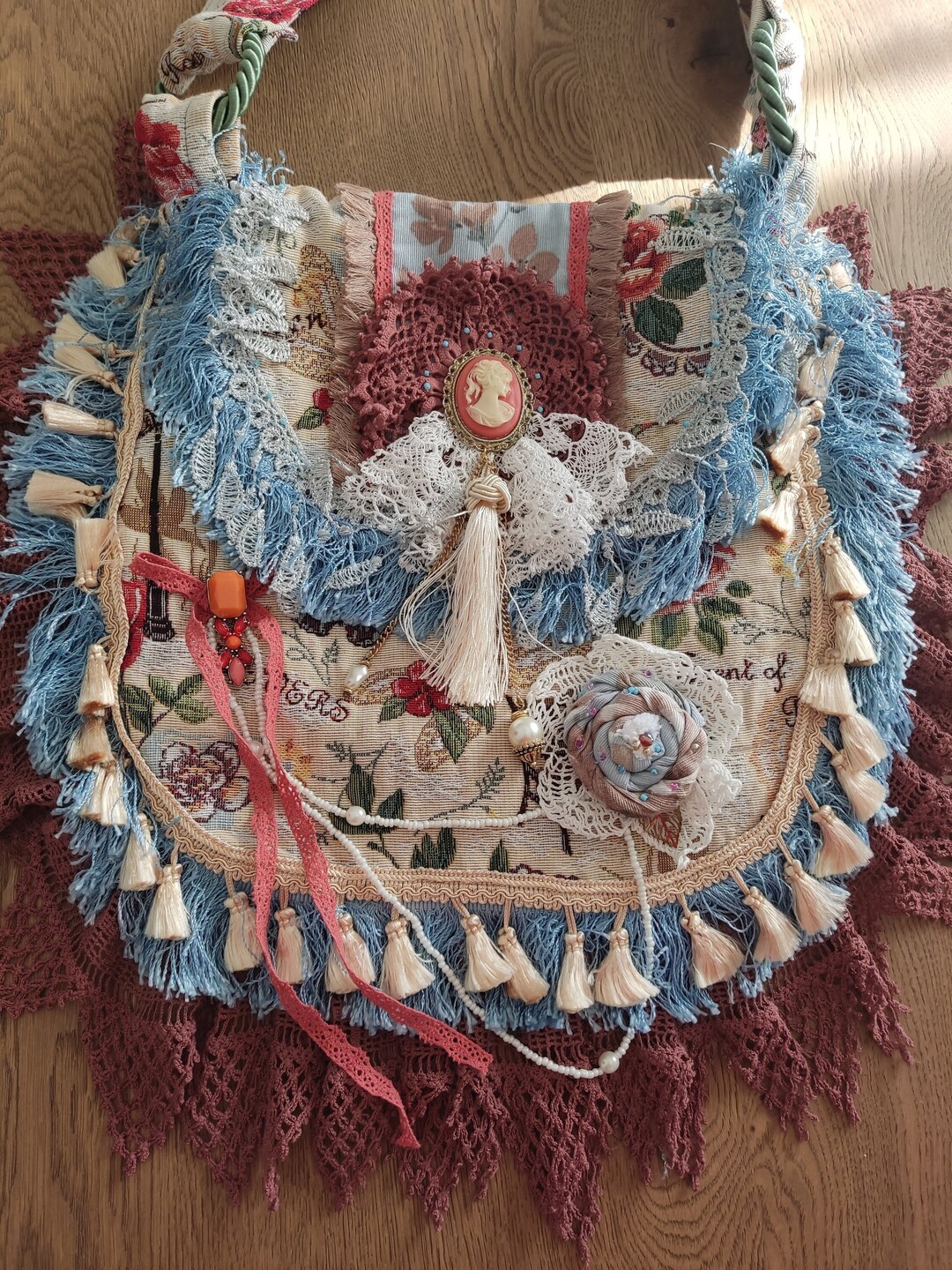 Handmade Bag in Vintage Style . A Bag Made of Fabric With Lace and ...