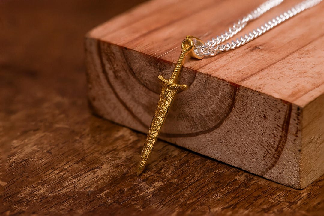 Gold Plated S925 Silver Greatsword Necklace, Fantasy Jewelry Gift for ...