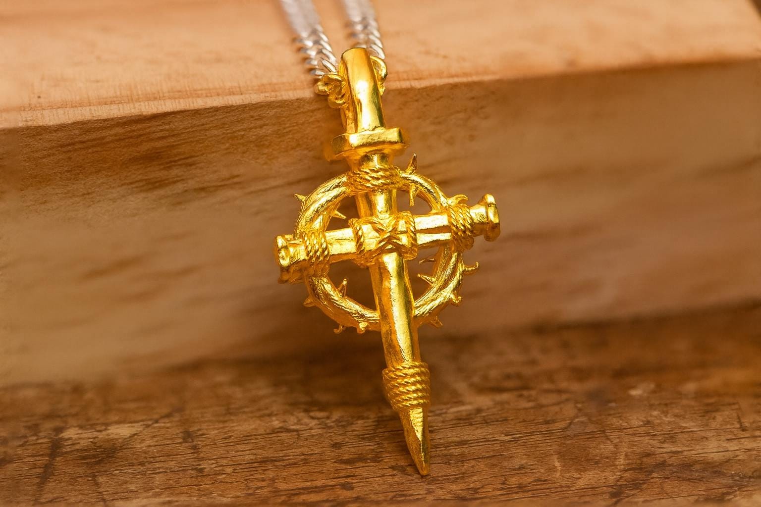 Handmade S925 Silver Nail Cross Necklace, Gothic Faith Jewelry for Men ...