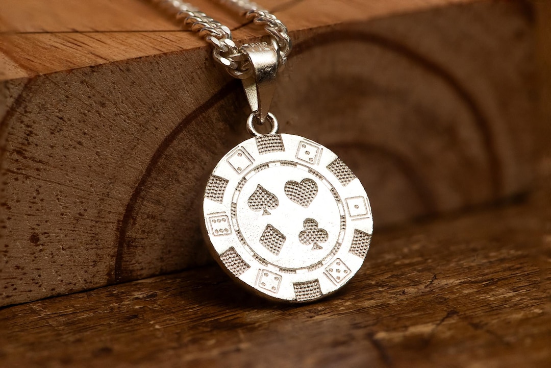 Poker Coin Silver Pendant S925 | Four Suits Necklace for Men | Hearts ...