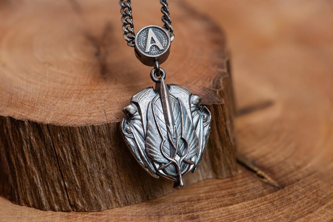 Dark Silver Crest Blade Pendant Necklace S925 Sterling Oxidized Gothic ...