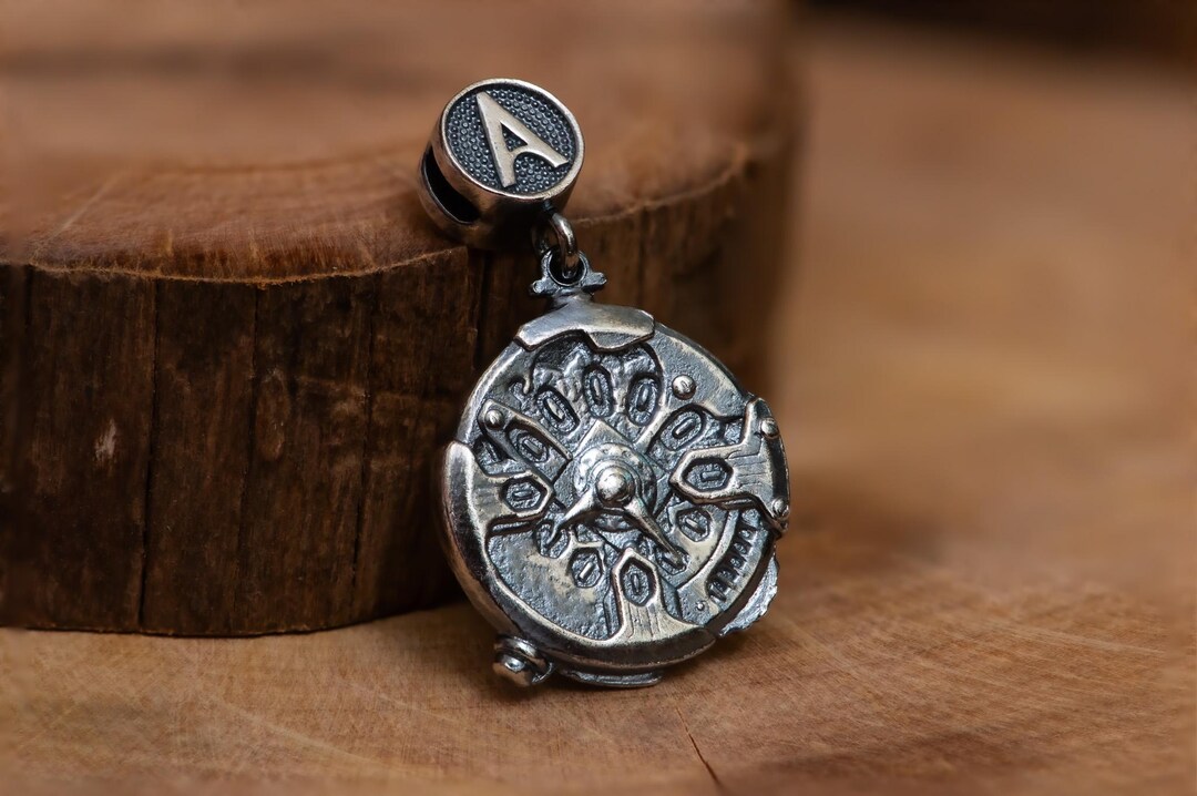 Time Relic Pendant S925 Sterling Silver Oxidized Necklace, Antique ...