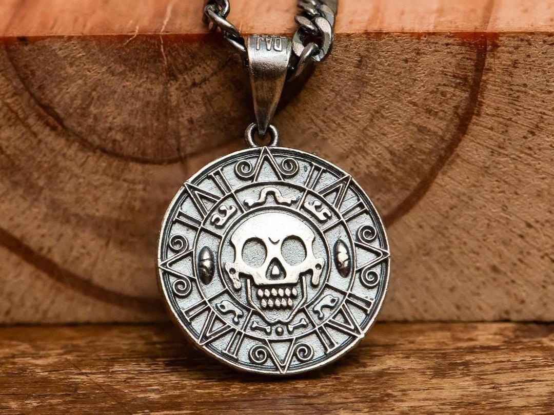 Oxidized S925 Silver Aztec Skull Coin Pendant, Handmade Pirate Treasure ...