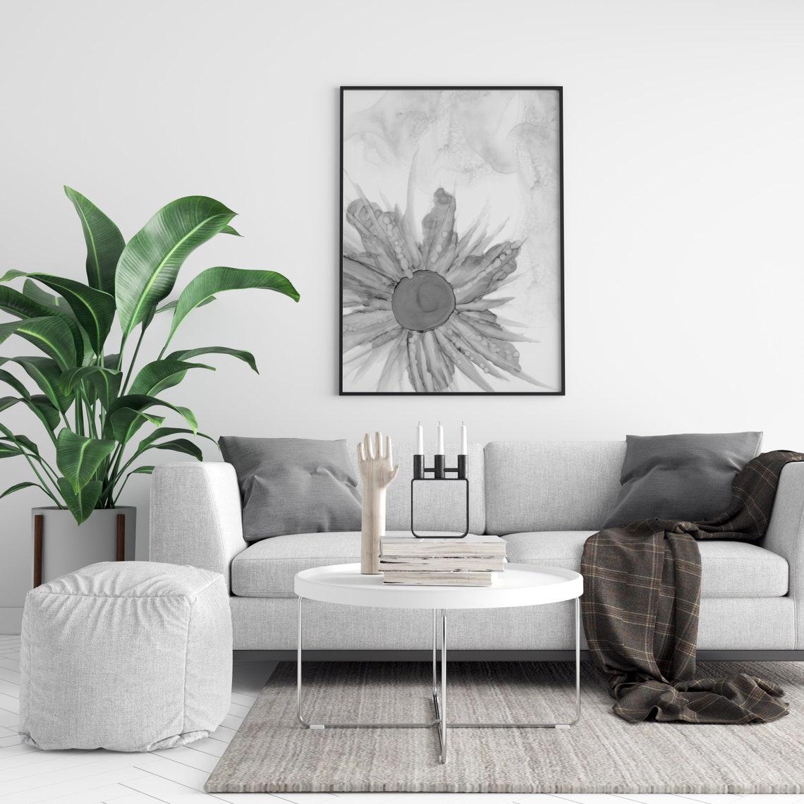 Printable Wall Art Monotone Black and White Abstract Flower on - Etsy