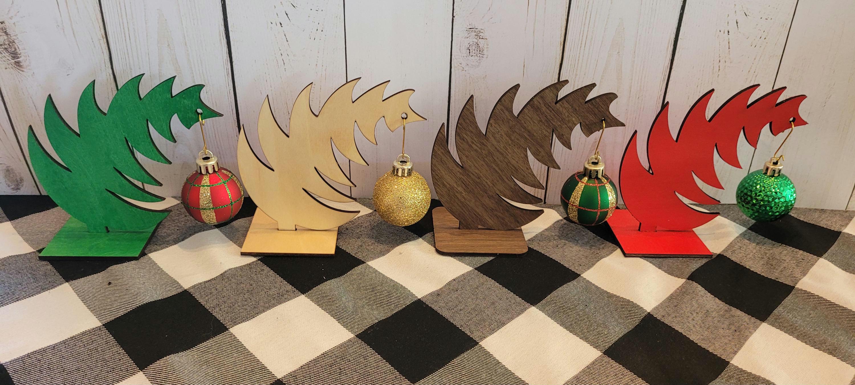 Leaning Grinch-style Wooden Christmas Tree With Ornament | Handcrafted ...