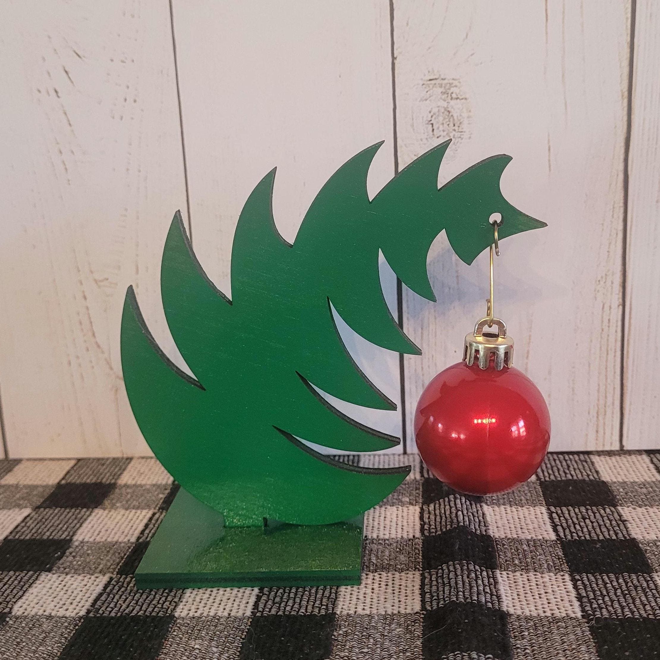 Leaning Grinch-style Wooden Christmas Tree With Ornament | Handcrafted ...