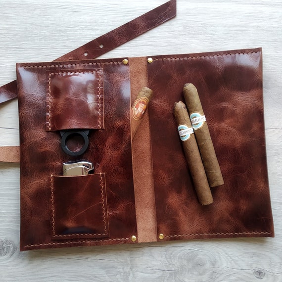 Large Leather Cigar Case / Smoking Pipe Case / Pouch Roll - Etsy
