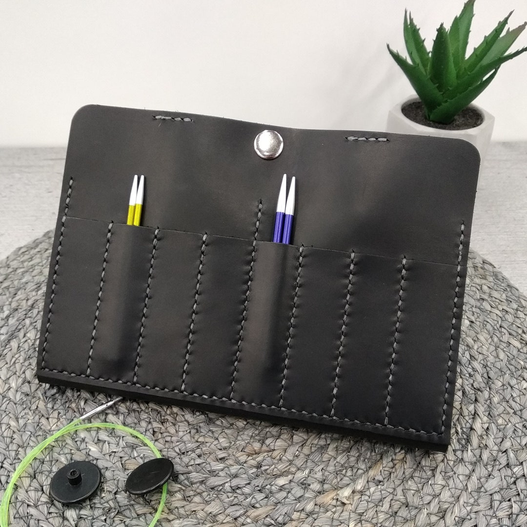 Double Flip Case for Knitting Needles, Leather Case for Interchangeable ...