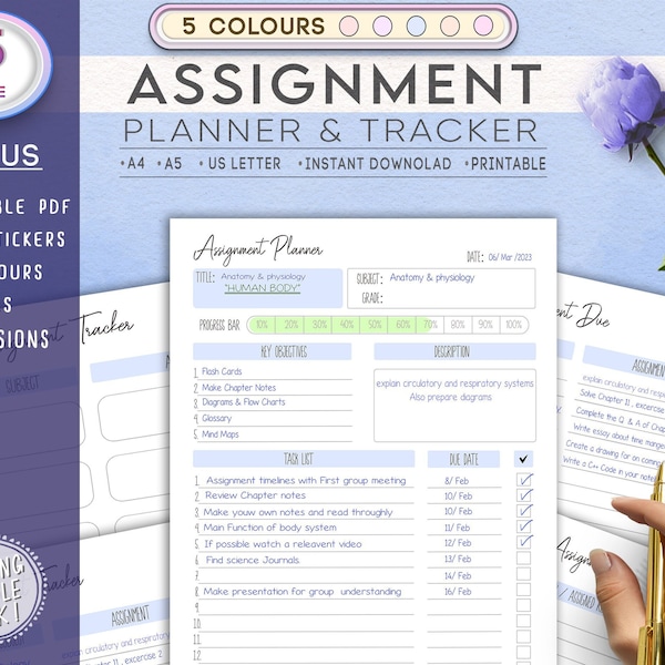 Assignment Tracker Editable & Printable PDF Assignment Planner Homework ...
