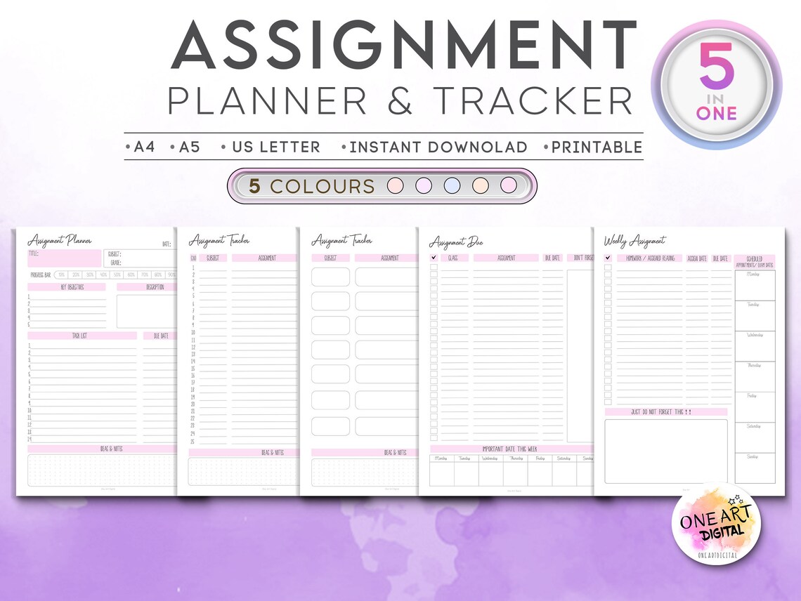 Assignment Tracker Editable & Printable PDF | Assignment Planner ...