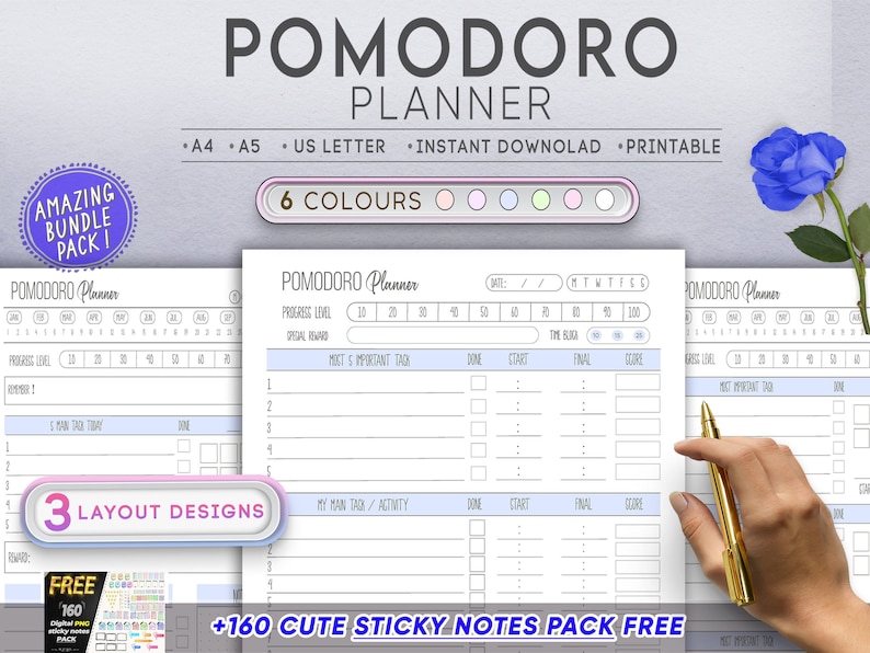 POMODORO Planner Printable 2023, Productivity Planner Pages, Student ...