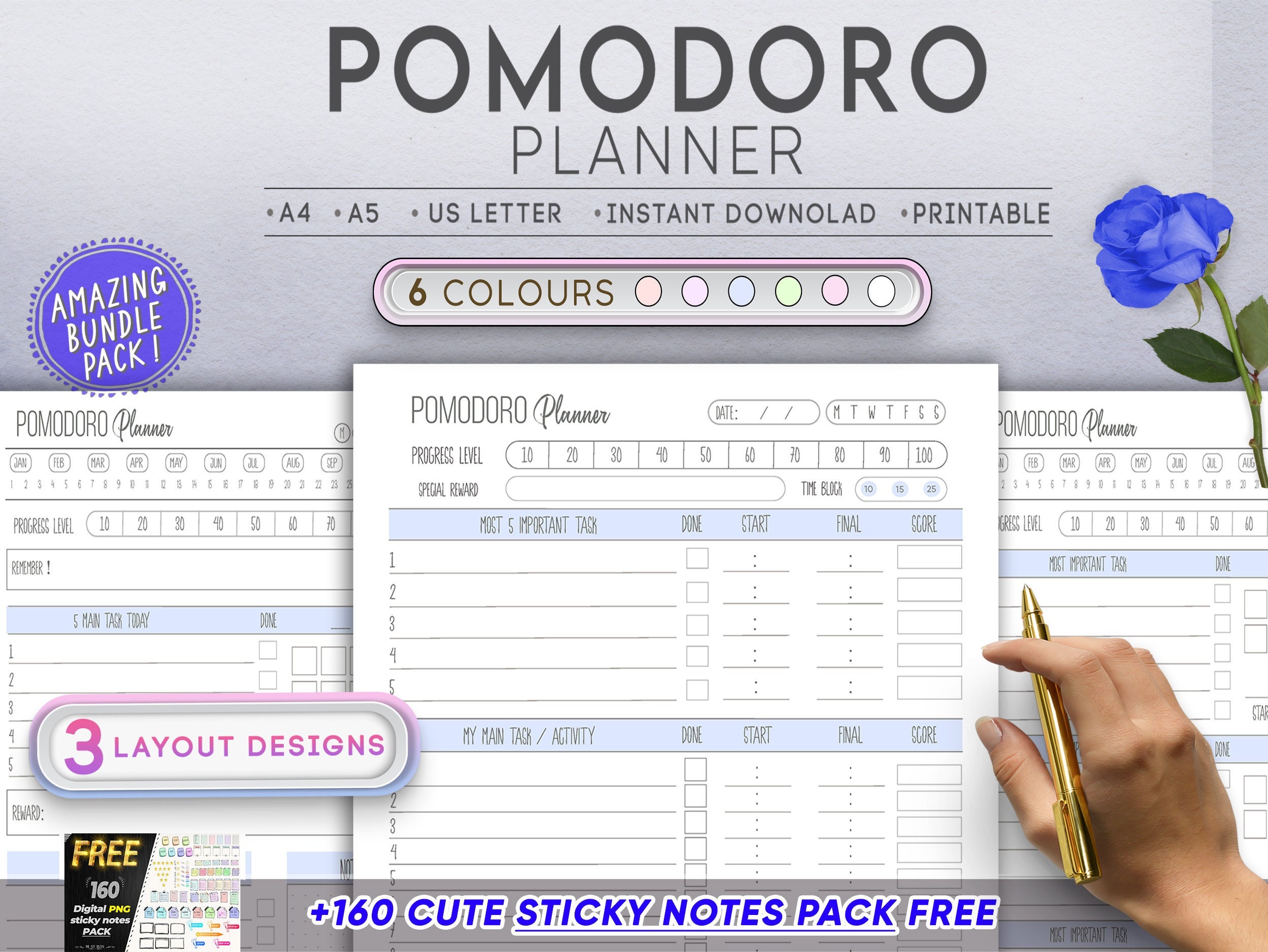 POMODORO Planner Printable 2023, Productivity Planner Pages, Student ...