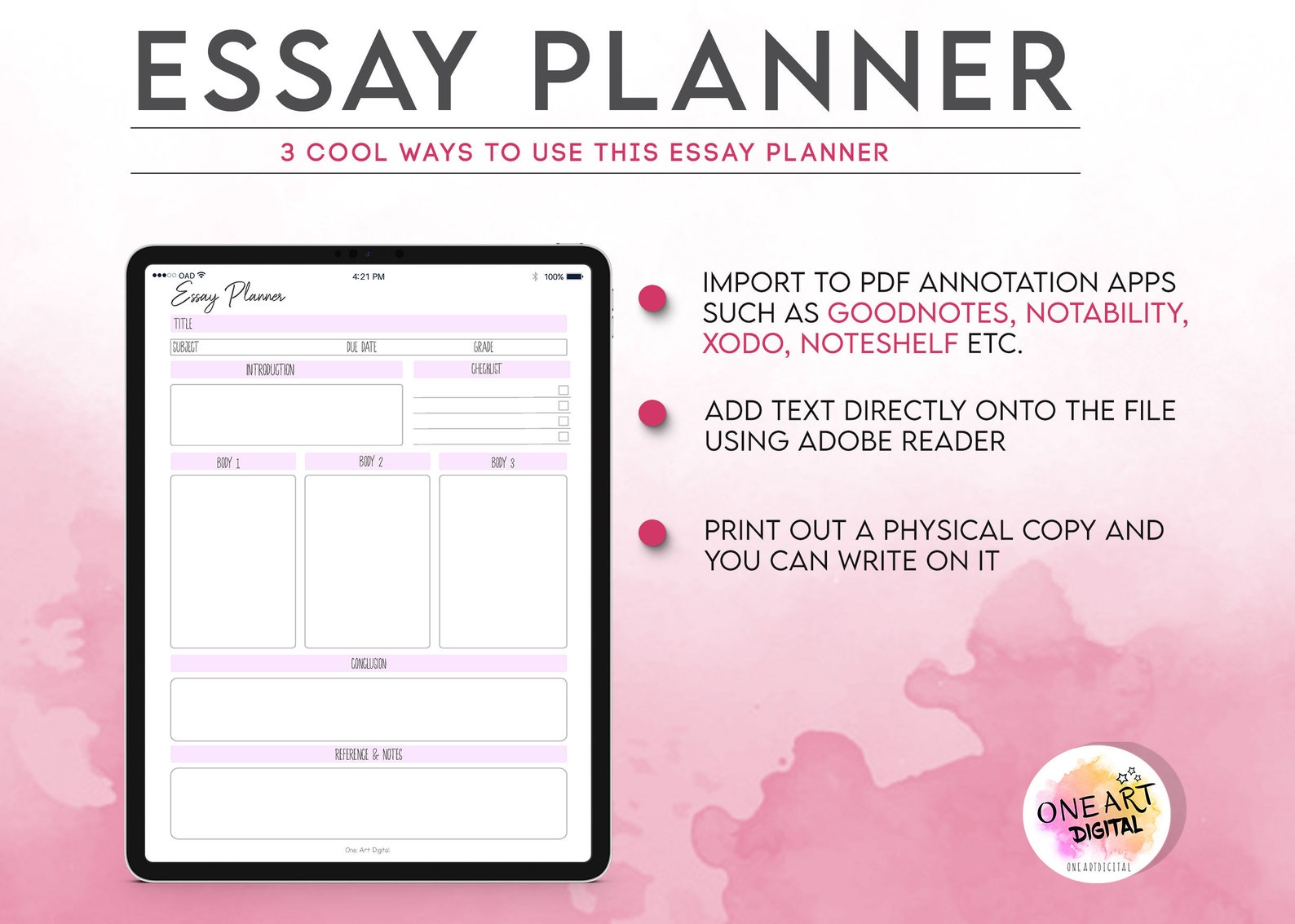 Simple Essay Planner Printable 8pg BUNDLE | 160 Free PNG Sticky Notes ...